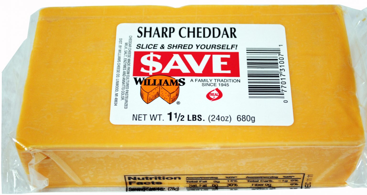 Sharp Cheddar Chunk 1.5 lbs. – Williams Cheese